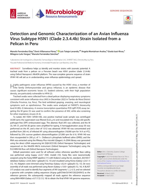 Pdf Detection And Genomic Characterization Of An Avian Influenza Virus Subtype H5n1 Clade 2 3