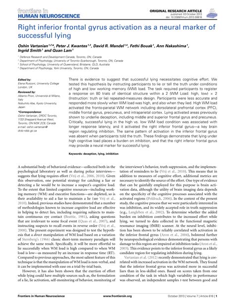 Pdf Right Inferior Frontal Gyrus Activation As A Neural Marker Of