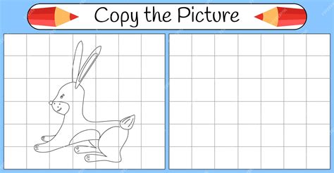 토끼를 그리는 방법 단계별로 그리드 학습 그리기 그리기 튜토리얼 아이들을 위한 수업 책 색칠 페이지 어린이 교육 예술 페이지 벡터 그림 프리미엄 벡터
