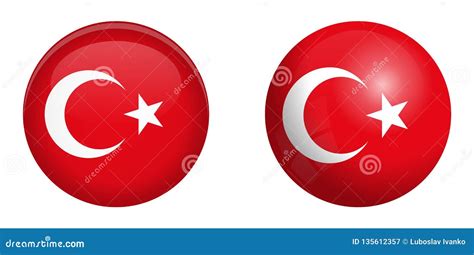 Turkey Flag Under 3d Dome Button And On Glossy Sphere Ball Stock