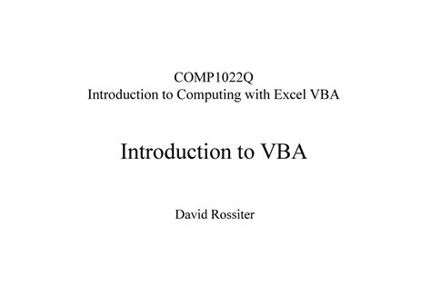 10 1022q Introduction To Vba S2020 Introduction To VBA David Rossiter