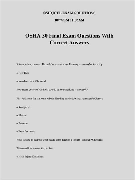 Osha 30 Final Exam Questions With Correct Answers Osha 30 Stuvia Us