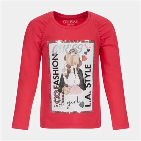 Блуза с дълъг ръкав с камъни и пайети за момиче Guess Молив Bg