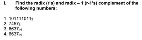 Solved I Find The Radix Rs And Radix 1 R 1s