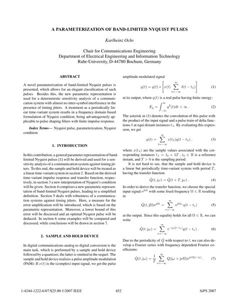 Pdf A Parameterization Of Band Limited Nyquist Pulses