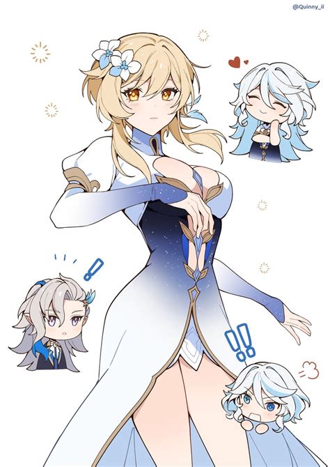 Lumine Furina Neuvillette And Focalors Genshin Impact Drawn By