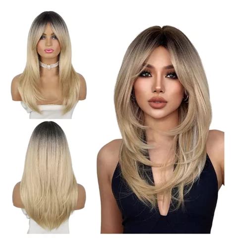 Peluca Rubia Con Flequillo Cosplay Cabello Natural Larga Mercadolibre