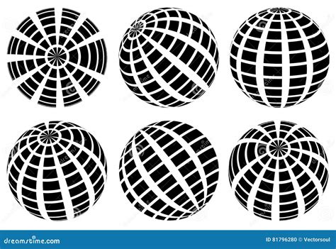 Sphere With Grid Of Squares Textured 3d Sphere Icons Stock Vector