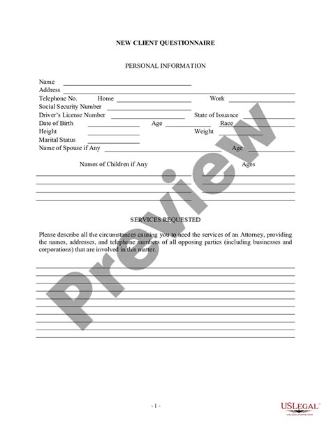 New Client Questionnaire Us Legal Forms