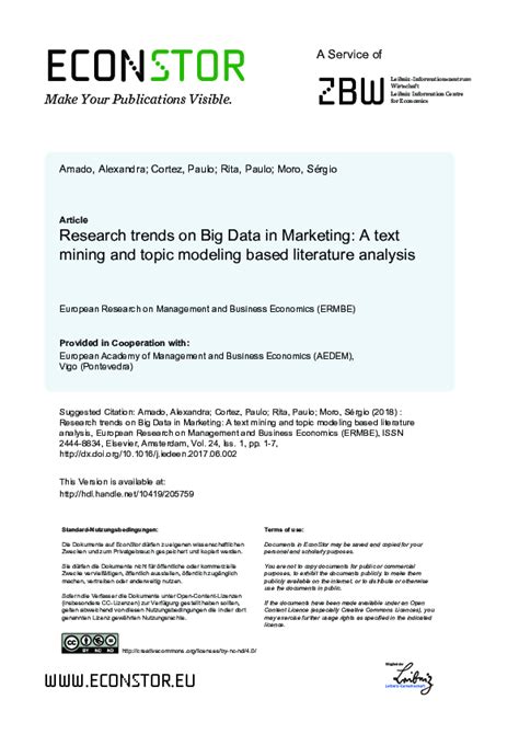 Pdf Research Trends On Big Data In Marketing A Text Mining And Topic Modeling Based
