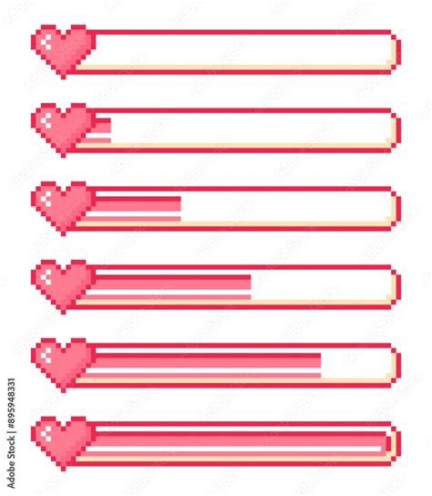 Set Of Pink Hearts And Life Meters In Pixel Style Pixel Game Life