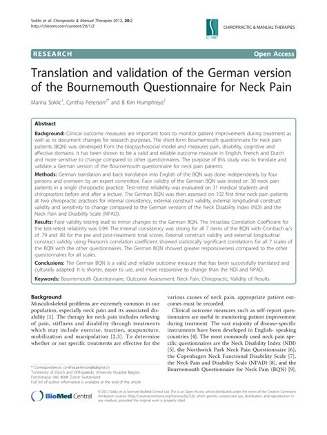 Pdf Translation And Validation Of The German Version Of The