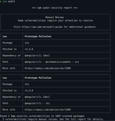 ini package causing npm audit to return low severity vulnerability