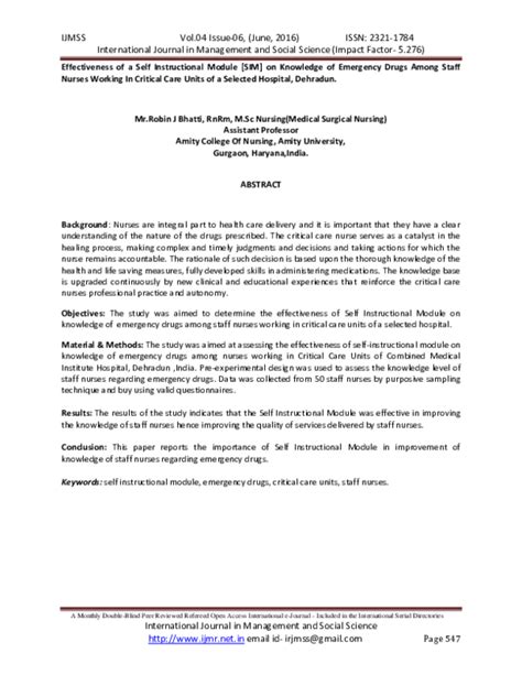 Pdf Effectiveness Of A Self Instructional Module Sim On Knowledge Of Emergency Drugs Among