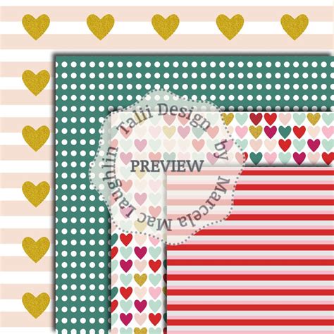 Sweet Valentine DIGITAL PAPER PACK Hearts Stripes And Dots Etsy