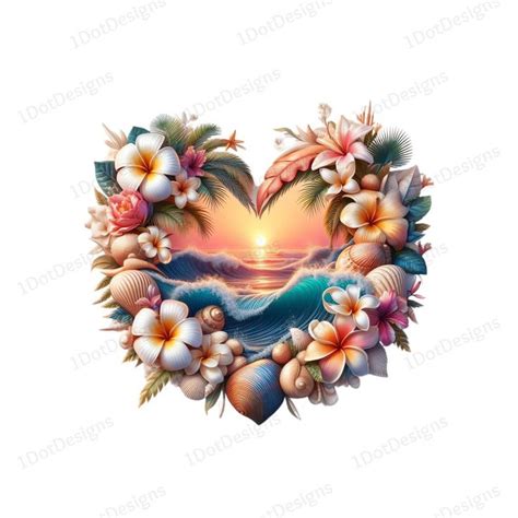 Watercolor Beach Heart Clipart Summer PNG Sunset Clipart Summer PNG