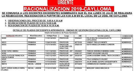 COMUNICADO PROCESO DE RACIONALIZACIÓN UGEL CAYLLOMA