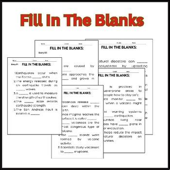 Natural Disasters Earthquakes Volcanoes And Tsunamis Reading Comprehension