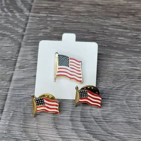 Vintage American Flag Pin Lot 3 Patriotic Pinback Lapel Hat Pins Usa £4