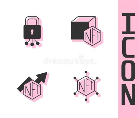 Set Nft Blockchain Technology Cyber Security Growth Bar Chart And Digital Crypto Icon Vector