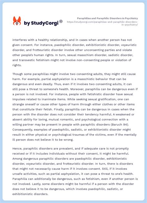 Paraphilias And Paraphilic Disorders In Psychiatry Free Essay Example