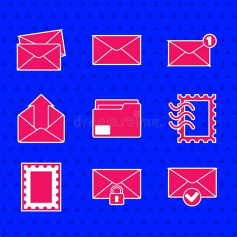 Set Document Folder Mail Message Lock Password Envelope And Check Mark Postal Stamp Outgoing