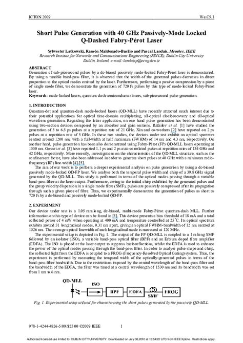 Pdf Short Pulse Generation With 40 Ghz Passively Mode Locked Q Dashed