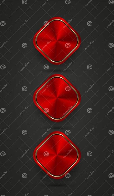 Three Of Red Abstract Rectangle Buttons Template With Metal Stock Illustration Illustration