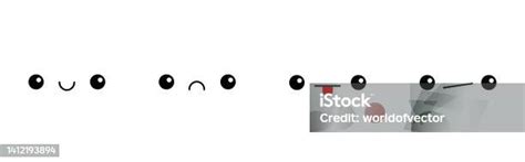 Vetores De Kawaii Bonito Emoticons Rosto Conjunto De Ícone De