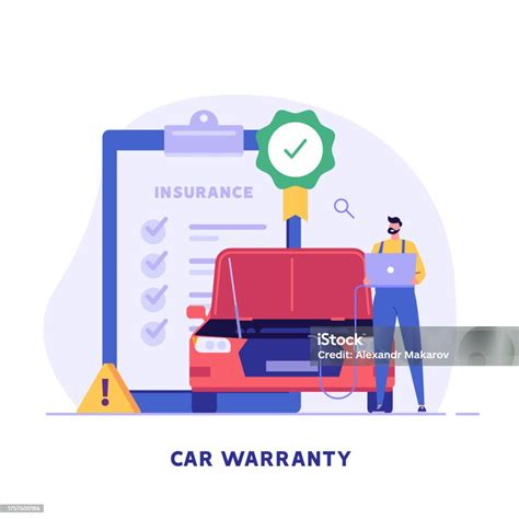 자동차 보증 서비스 그림 자동차 보증에는 차량 수리가 포함됩니다 자동차 보험 보증 범위 무료 자동차 수리 및 유지 보수 웹 배너 Ui에 대 한 벡터 평면 만화 디자인 보험에