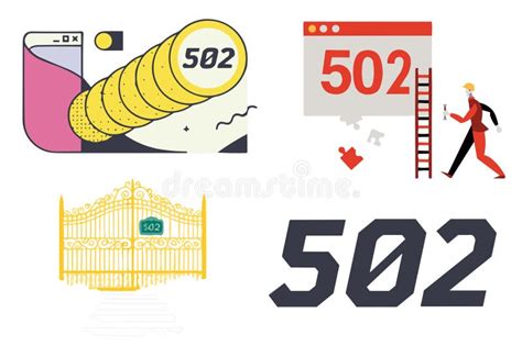 Set Of Clip Arts Sings Concept Of Website Error 502 Error Code Stock