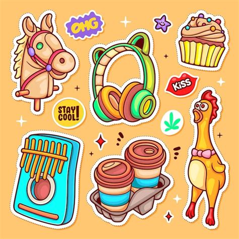 Free Vector Sticker Icons Hand Drawn Doodle Coloring Vector Collection