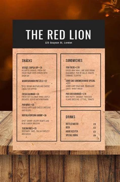 Classic Pub Menu Template Stylish And Customizable Etsy