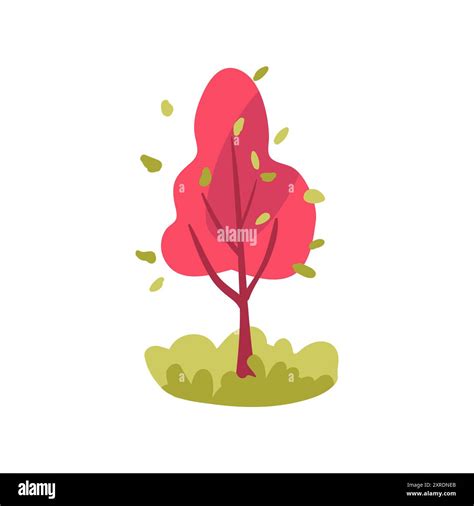 Hand Drawn Tree Icon Simple Design With Raspberry And Green Grass