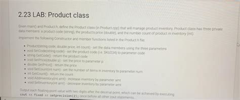 Solved 223 Lab Product Class Given Main And Producth