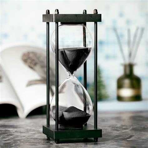 Hourglass Timer 60 Minute Black Wooden Frame Decorative Sand Timer Black Sand