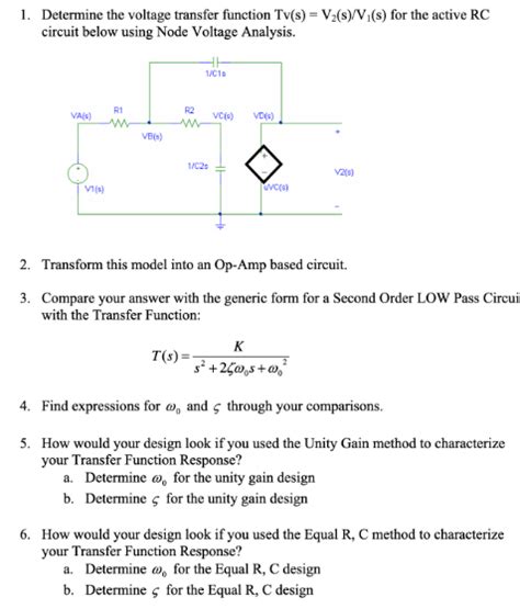 please help 1 determine the voltage transfer function tv s