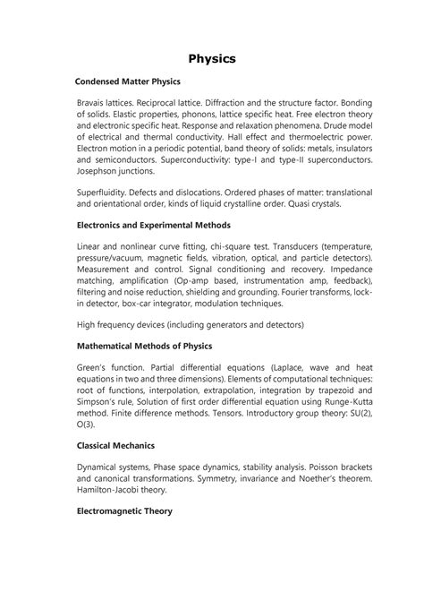 Physics Syllabus Physics Condensed Matter Physics Bravais Lattices