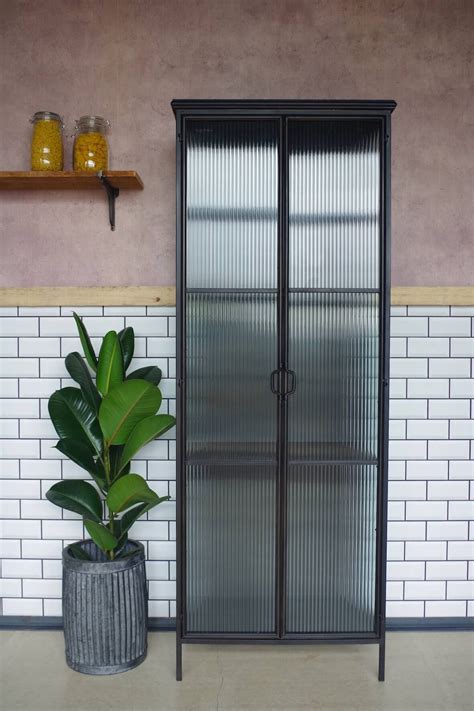 Industrial Fluted Glass Display Cabinet Industrial Industrialliving