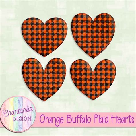 Orange Buffalo Plaid Hearts