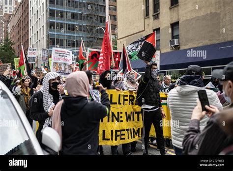 Pro Palestinian Protestors Marching In Nyc For Indigenous Peoples Day Protest In Support Of