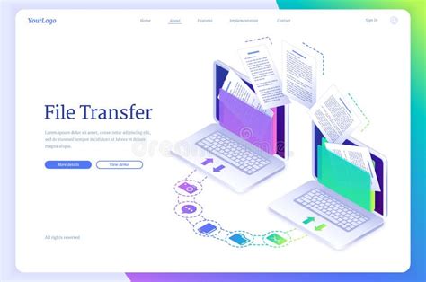 File Transfer Isometric Landing Data Migration Stock Vector