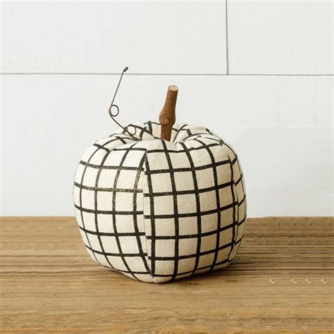 window pane plaid fabric pumpkin set of 2 antique farmhouse