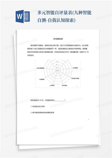 多元智能自评量表九种智能自测 自我认知探索word模板下载编号lxzwzdpa熊猫办公