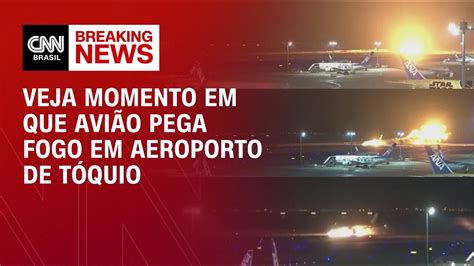 Veja momento em que avião pega fogo em aeroporto de Tóquio CNN NOVO