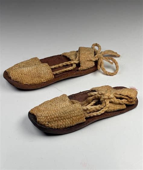 Vintage Miniature Leather Rope Sandals Folk Art Doll Shoes Handmade