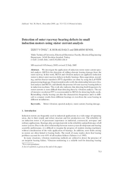 Pdf Detection Of Outer Raceway Bearing Defects In Small Induction