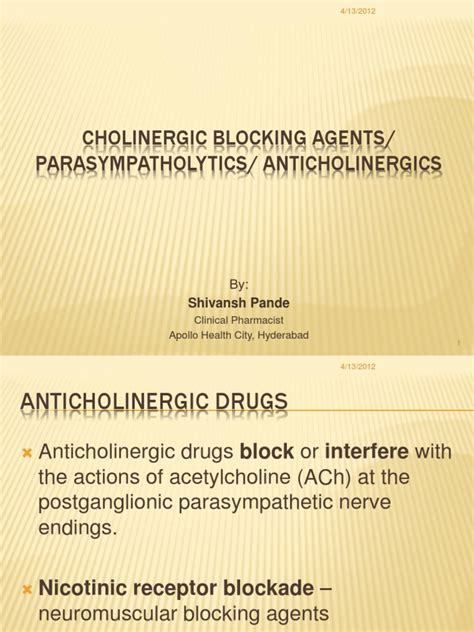 Cholinergic Blocking Agents Pdf Acetylcholine Pharmacology