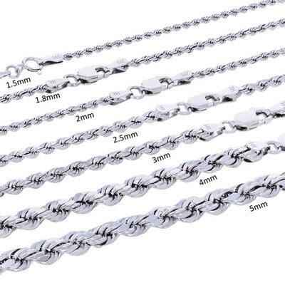 14k White Gold 15mm 5mm Diamond Cut Rope Chain Bracelet Or Necklace 7