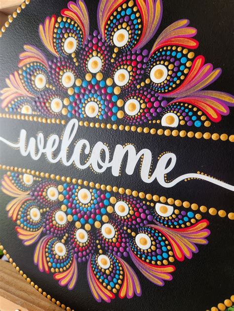 Hand Dotted Mandala Door Plaque Etsy Mandala Art Lesson Stone Art